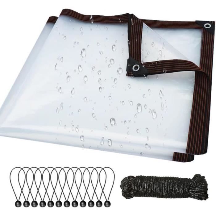 Bâche transparente avec œillets, en PVC, imperméable, protection contre ...