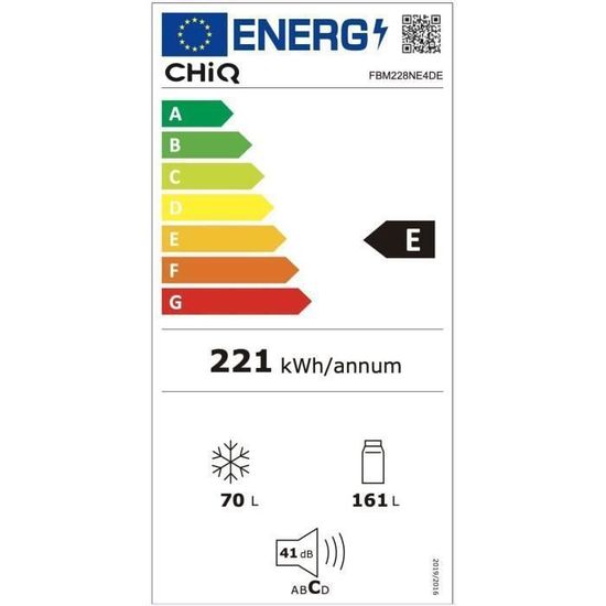 CHiQ Réfrigérateur congélateur bas FBM228NE4DE 231L (161 + 70) Froid ...