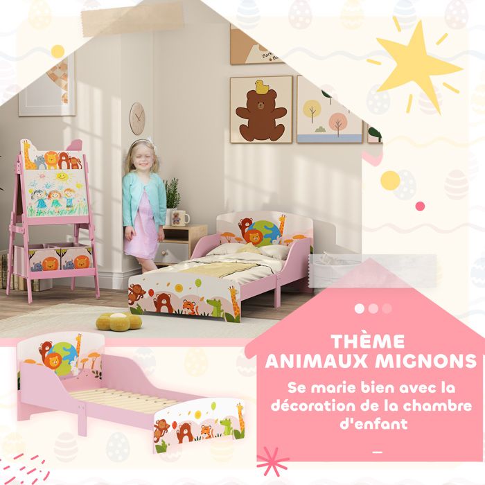 Lit enfant lit au sol enfant motif animal 140 x 70 cm avec sommier à ...