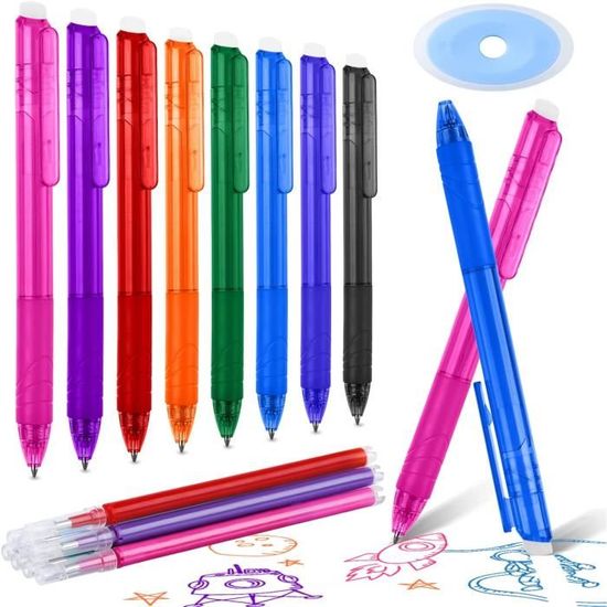 Stylos Effaçable, 8PCS Stylo Roller Effaçable et 8 Recharges de Stylo ...