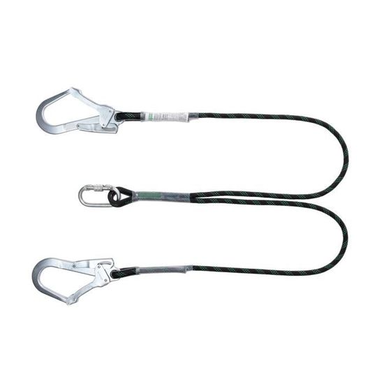 Longe double de retenue corde tressée avec 2 connecteurs acier ...