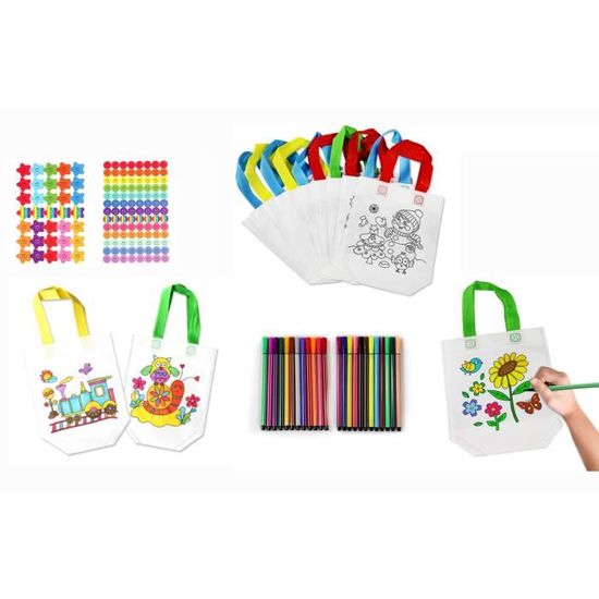 12 Pcs Sacs à Main à Colorier et 24 Couleurs Stylo ,DIY Sac de Peinture ...