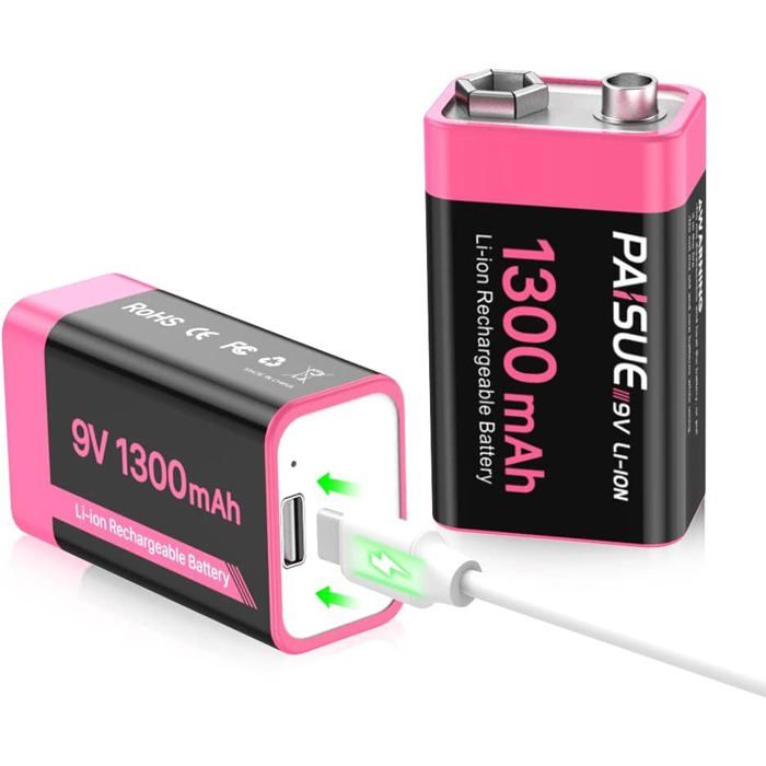 Piles 9V rechargeables - JOZSI - 2 Pcs, 1300 Mah, Lithium-Ion, 9V, Usb ...