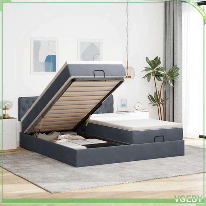 Cadre de lit ottoman avec matelas - 3312087 - Velours gris foncé - 160 ...