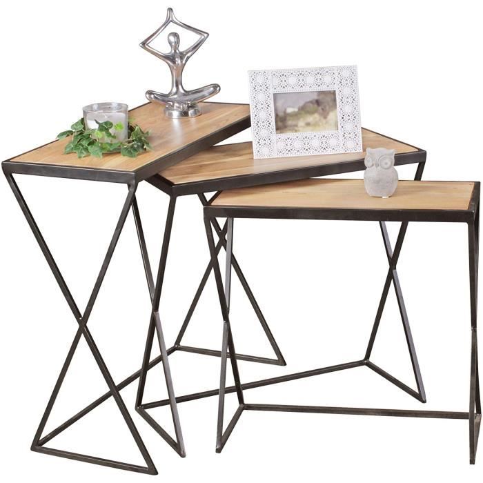 Tables gigognes Ensemble Trois pièces Bois Massif Acacia 65x65x32 cm ...