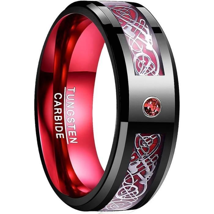 8Mm Bague En Tungstène Et Fibre De Carbone Noir+Rouge-Bleu-Vert, Anneau Dragon Celtique Avec ...