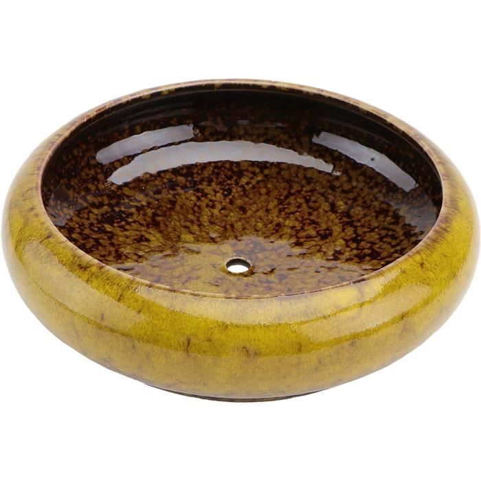 Petit pot de fleurs jaune en céramique avec trou pour , bonsaï, pot de ...