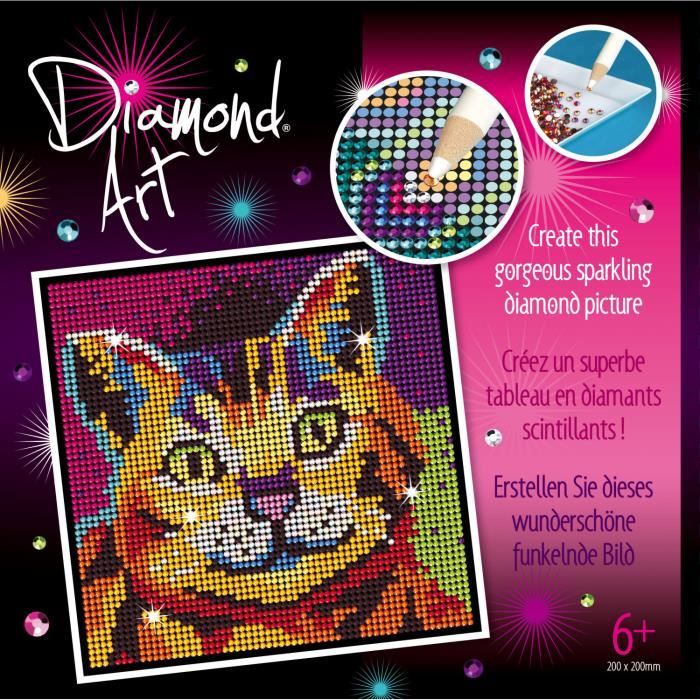 Tableau Art Diamond - Art Diamond - Chat Multicolore - 20x20 cm ...