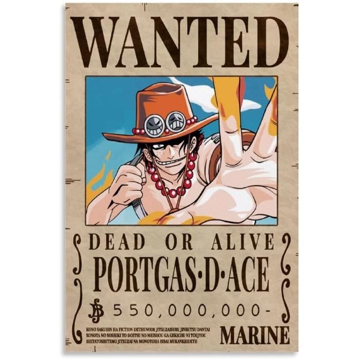 One Piece Comic Ace Bounty Wanted Poster décoratif sur toile pour salon ...