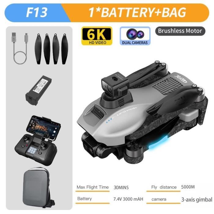 F13 Drone 8K Profesional GPS 5 Km FPV Drones avec caméra HD EIS 3 axes Anti-Shake Cardan ...