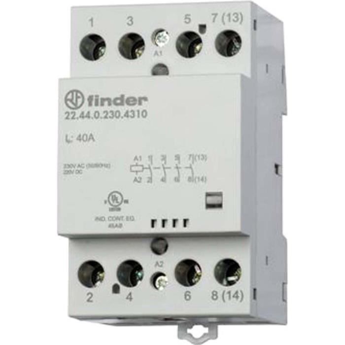 Finder Contacteur modulaire 230.240 VAC/DC 4 NO 40 A AgSno2 Indicateur ...