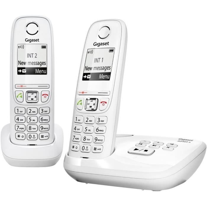 Téléphone sans fil Gigaset AS405A Duo avec répondeur et mains-libres - Blanc - Cdiscount Téléphonie