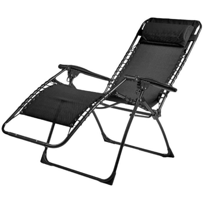 Fauteuil transat - OZALIDE - L.156cm - Acier noir - Pliable ...