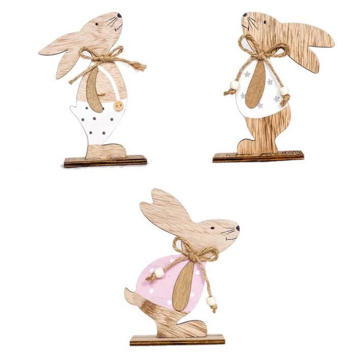 Creative Lapin de Pâques Décoration en Bois Décoration Bureau 3 Pack (1 ...