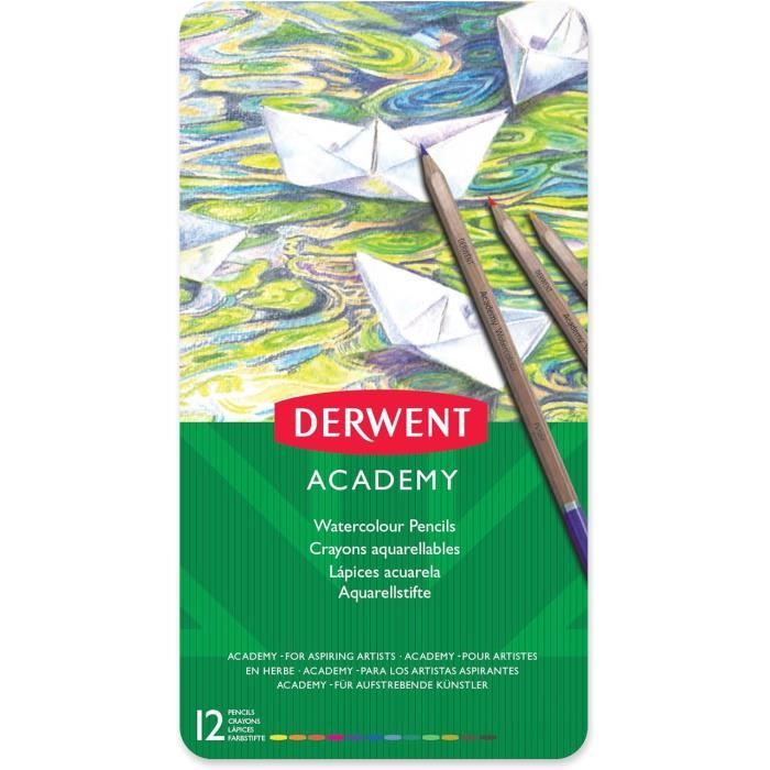 Derwent Academy - Set de 12 Crayons de Couleurs Aquarellables dans une ...