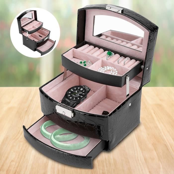 Boîte à Bijoux Présentoir 3 Etage Rangement PU Cuir Coffret Bague ...