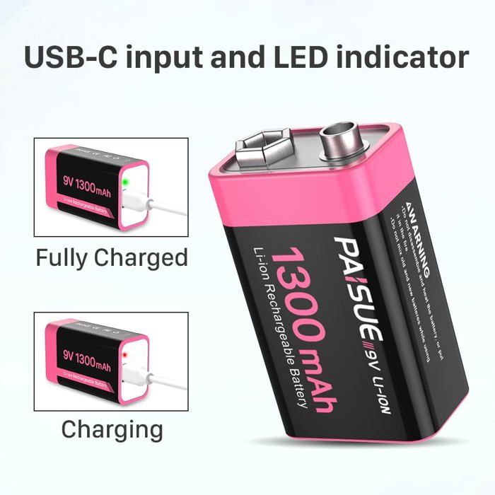 Piles 9V rechargeables - JOZSI - 2 Pcs, 1300 Mah, Lithium-Ion, 9V, Usb ...