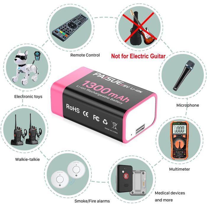 Piles 9V rechargeables - JOZSI - 2 Pcs, 1300 Mah, Lithium-Ion, 9V, Usb ...