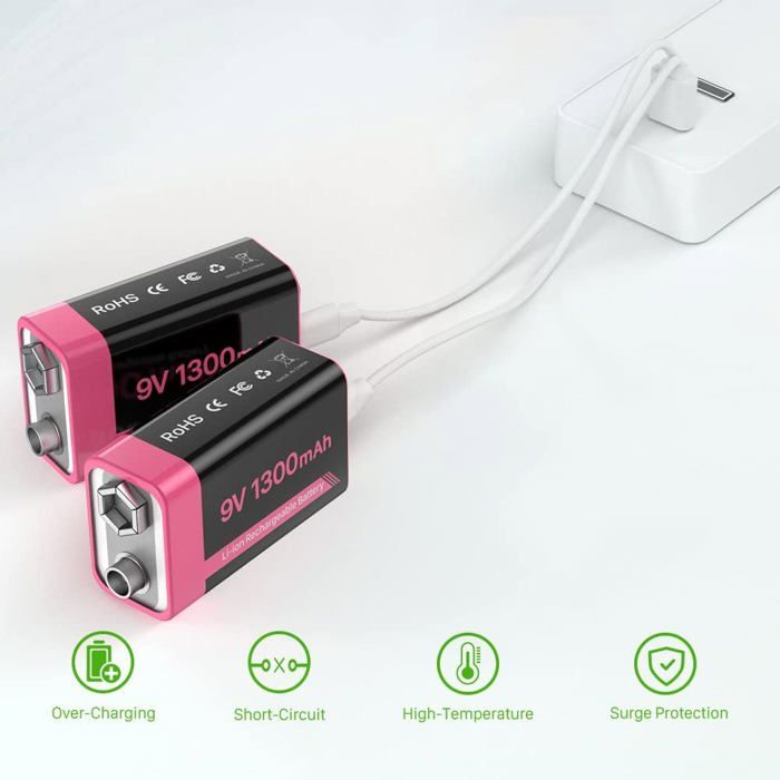 Piles 9V rechargeables - JOZSI - 2 Pcs, 1300 Mah, Lithium-Ion, 9V, Usb ...