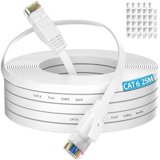 Cable Ethernet 25m, Cable Rj45 25 Mètres Cable Réseau Cat 6 Plat ...