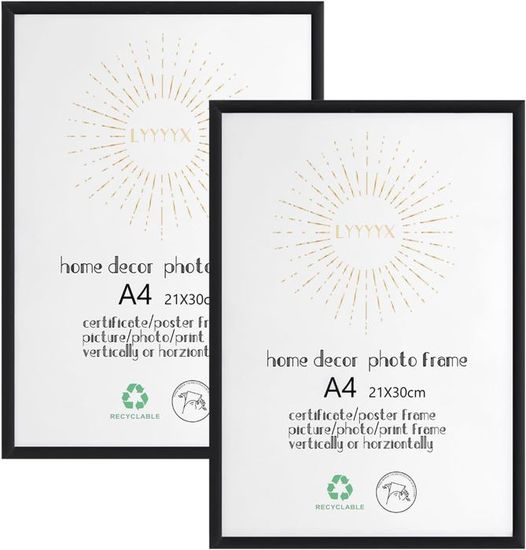 Lot de 2 cadres photo, format A4, en aluminium, noirs, avec plexiglas ...