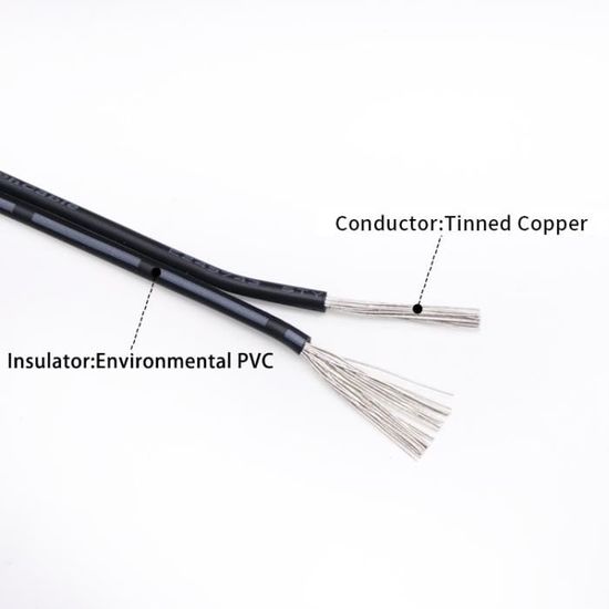 Black White 1m 16 AWG -Fil électrique en cuivre UL2468, 2 broches isolées en PVC, câble à Double ...