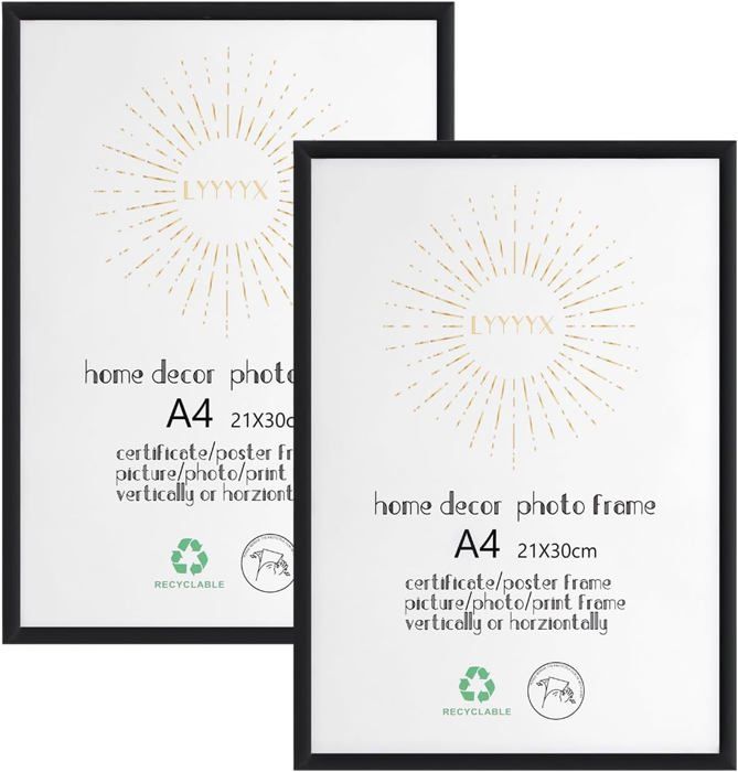 Lot de 2 cadres photo, format A4, en aluminium, noirs, avec plexiglas ...