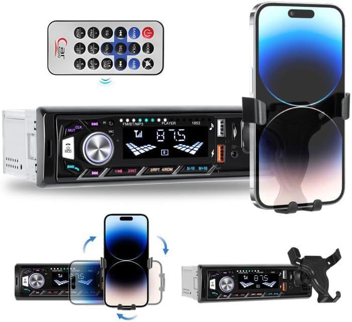 Autoradio 1 Din Bluetooth 5.0 avec Support pour téléphone Portable, Lecteur MP3 Single Din avec ...
