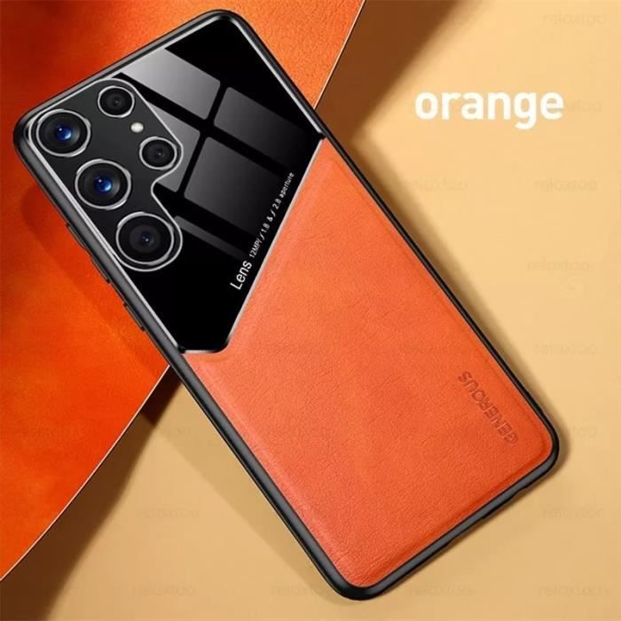 S22 ultra - orange - Case Car Magnetic Leather Cover For Samsung Galaxy ...