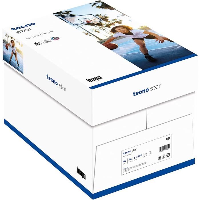 Tecno Star Lot de 2 500 feuilles de papier blanc pour imprimante et ...