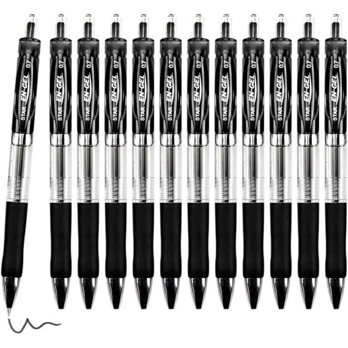 Stylo Roller Noir, Lot De 12 Stylo Gel Roller Pointe 0,7 Mm, Stylos À ...