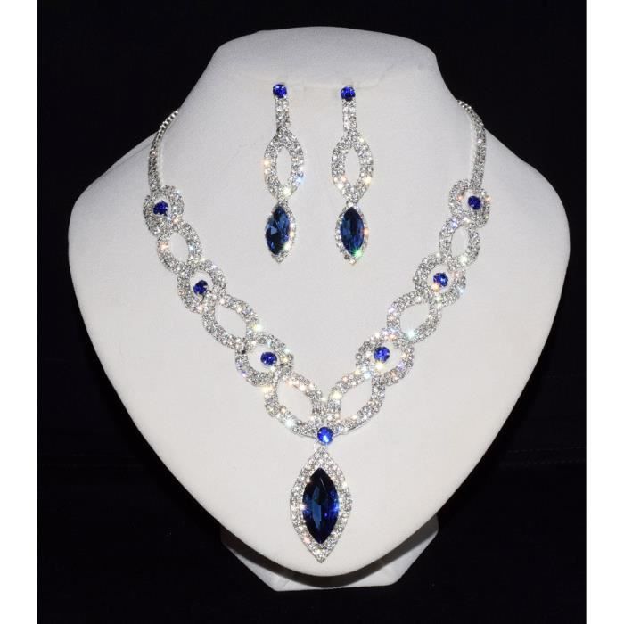Parure Collier Bleu Saphir Bijoux Fantaisie pour Mariage Oriental ...