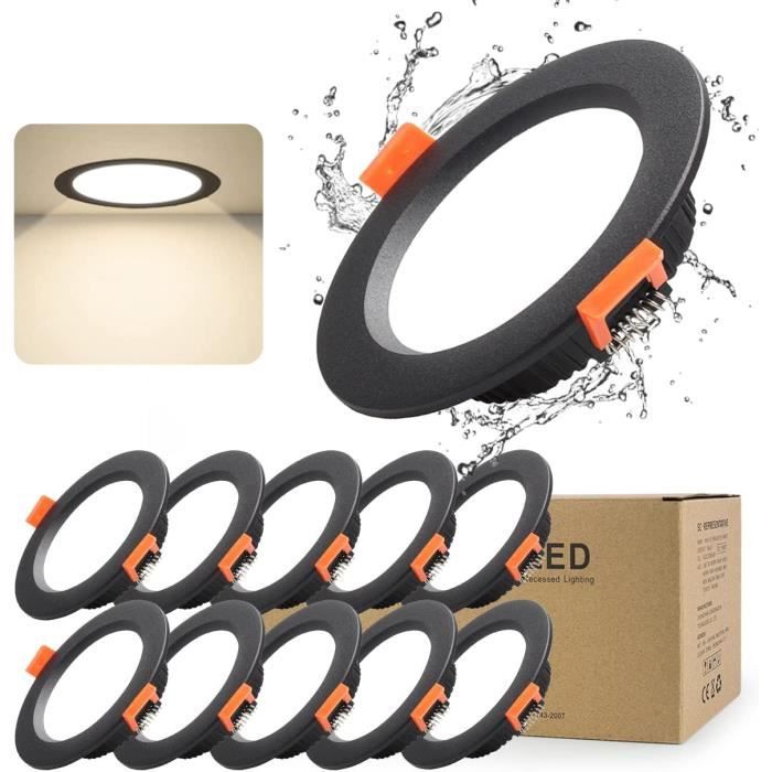 10 Pack LED Spot Encastrable Noir Extra Plat IP44,5W 500LM = 50W Incandescence, Blanc Neutre ...
