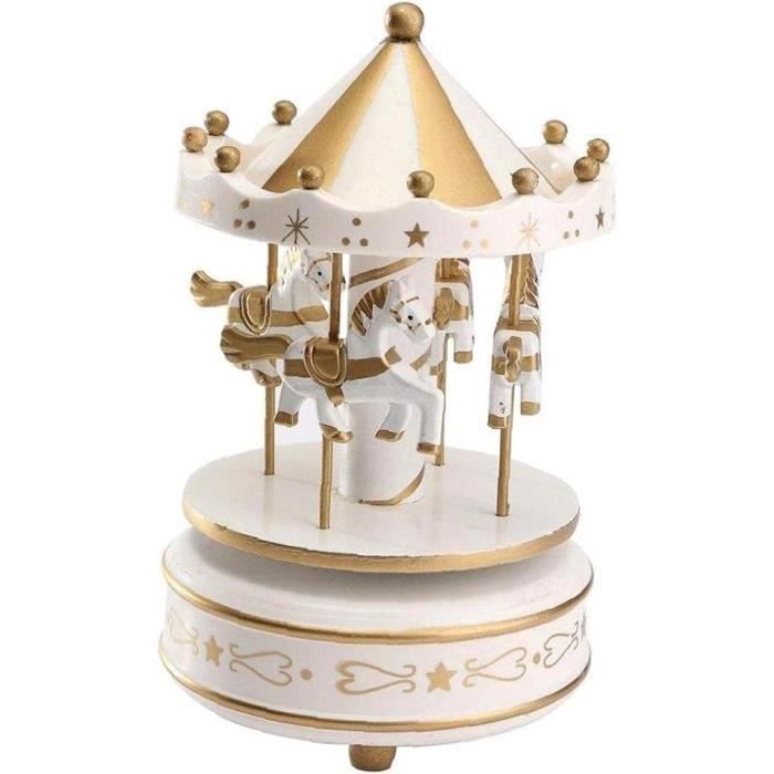Wind Up Rond-Point Wooden Horse Carousel Musical Box Mini Carrousel ...