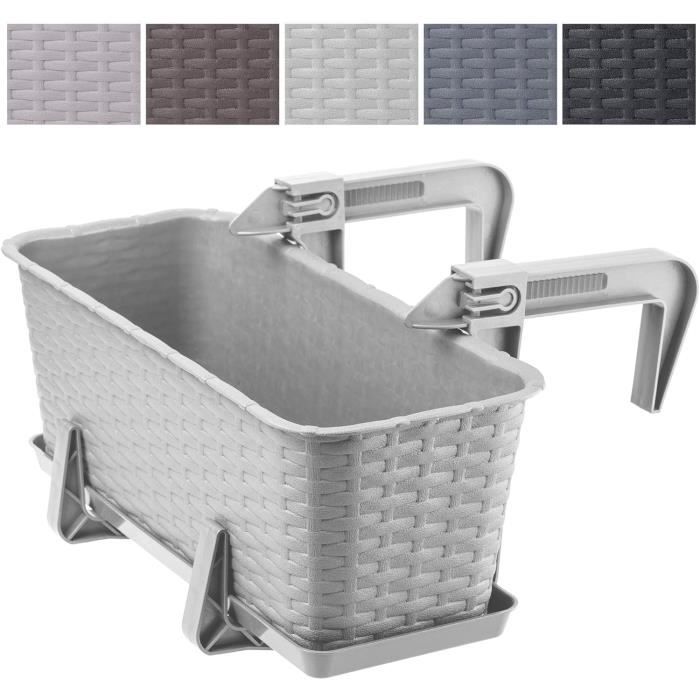 Jardinière Suspendue Extérieure 40 Cm, Balconnière En Plastique Aspect Rotin Avec Supports De ...