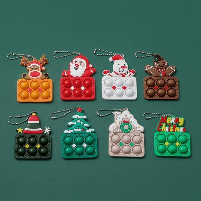 8Pcs Mini Pop Push Bubble Keychain Christmas Pop Fidget Keychains Set ...