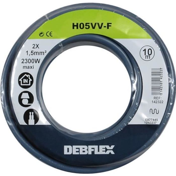 Câble électrique souple ho5 vv-f 2x1,5 mm² (gris / 10 mètres ...