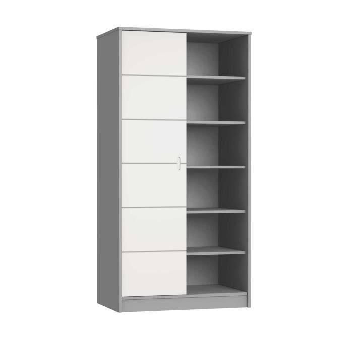 Armoire à porte coulissante et rayonnages java - Gris - 91 x 57 x 182 ...