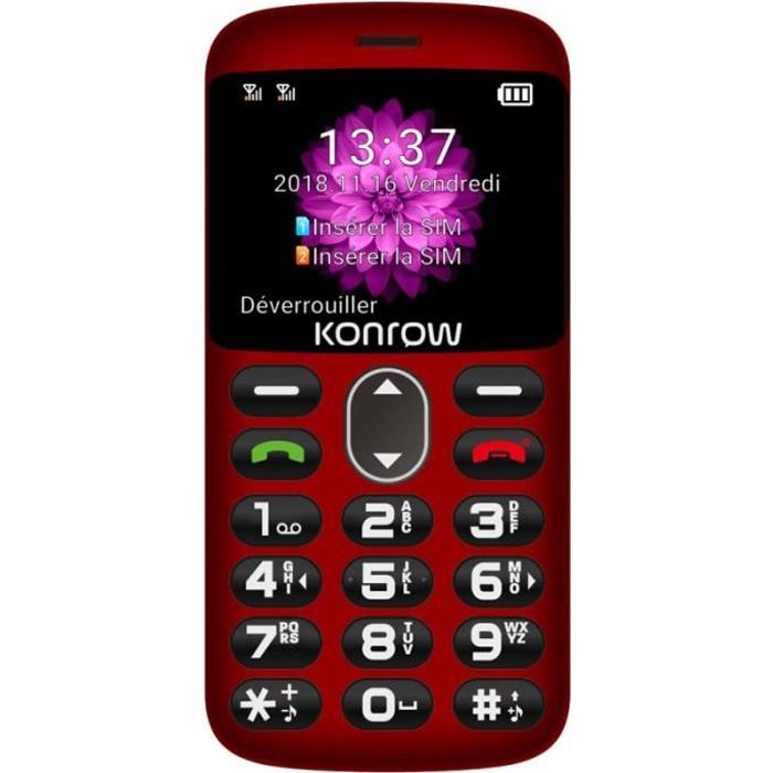 Konrow Senior - Écran 2'' - Double Sim - Rouge (Dock de charge Fourni ...