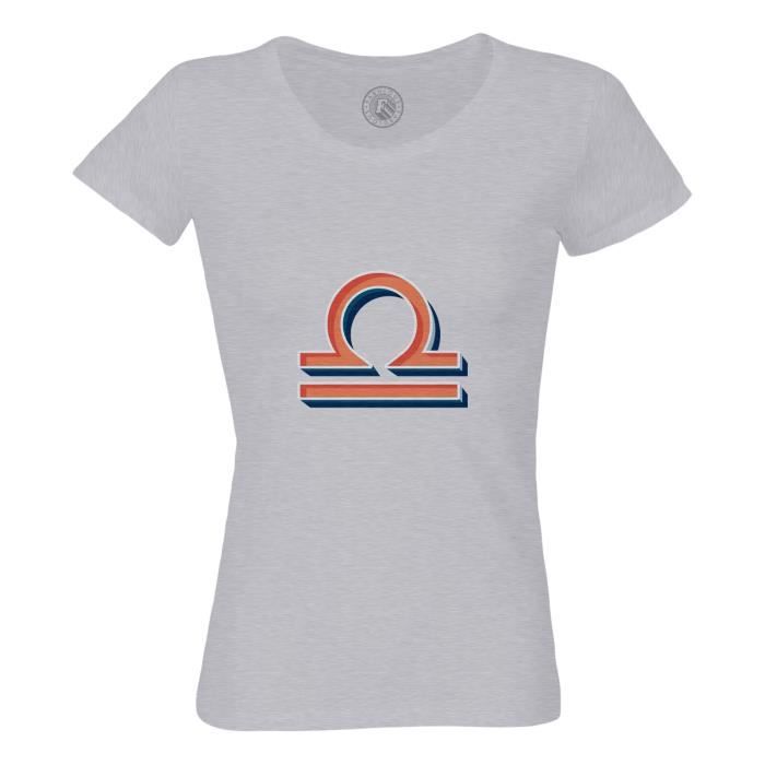 T-shirt Femme Col Rond Coton Bio Gris Balance Signe astrologie Zodiaque ...