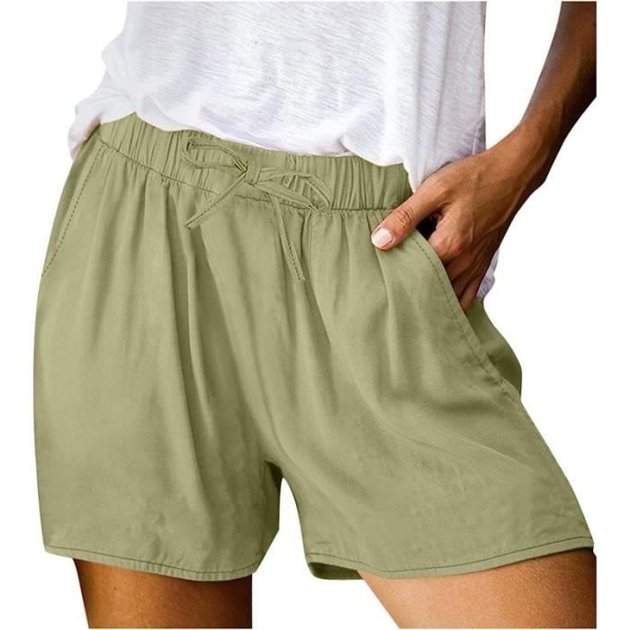 Short Lin Coton Femme été Chic Large Fluide Pas Cher Shorts Habillé ...