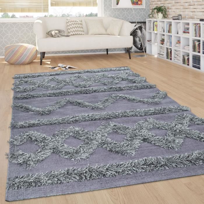 Tapis Salon Shaggy Poils Longs Zigzag Motif Scandinave Uni Gris [200x290 cm] - Cdiscount Maison