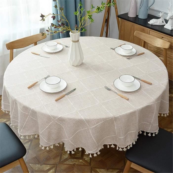 Nappe Ronde À Carreaux En Coton Et Lin Lourd Pour Décoration De Table ...
