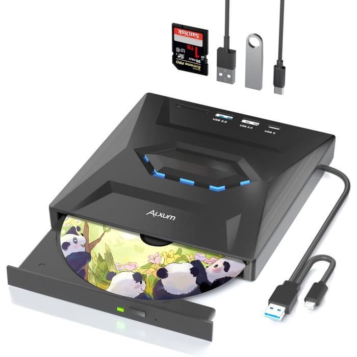 Alxum Lecteur CD DVD RW Externe pour PC,USB 3.0 Type C avec Lecteur de ...