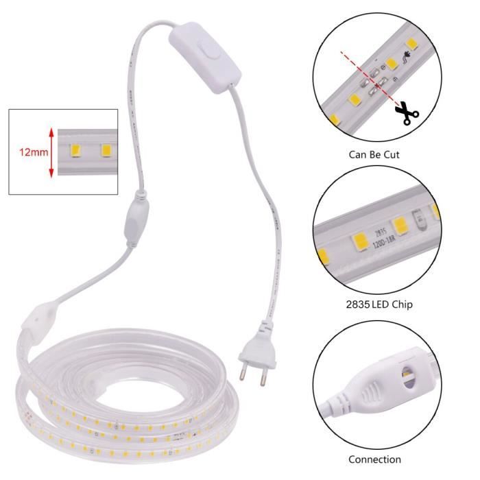 BANDE LED,Warm White-6m--Bande Led Flexible avec interrupteur, 220V ...