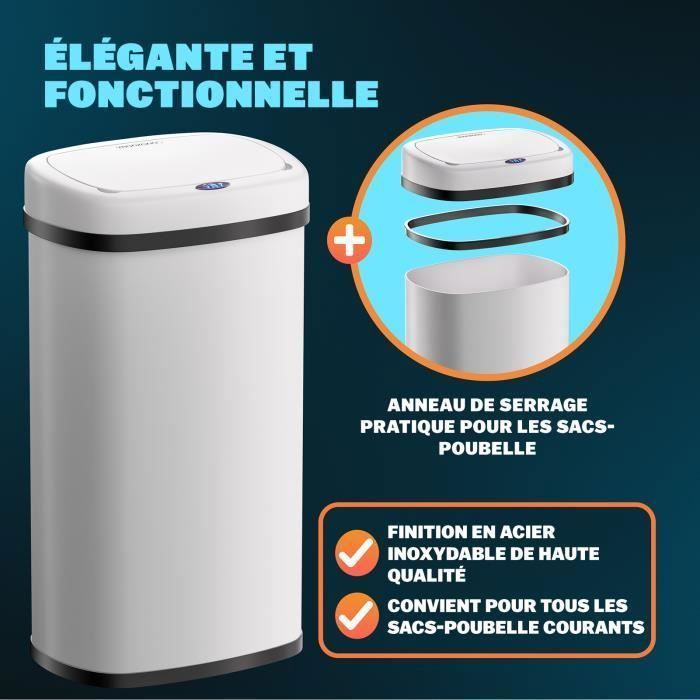 MONZANA® Poubelle automatique acier inoxydable 58 L capteur de ...