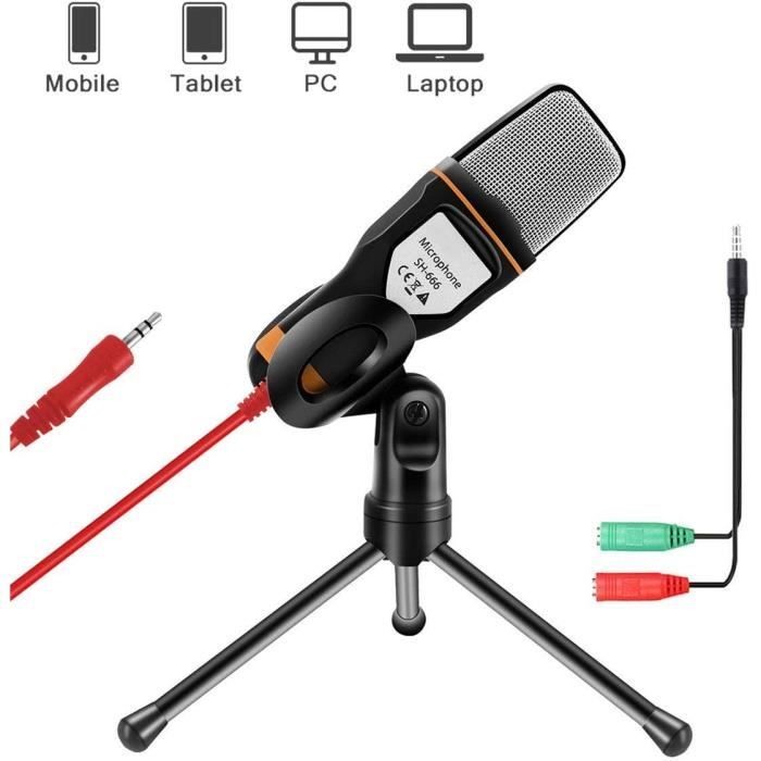 Microphone pour PC et Smartphone avec Support, Professionnel Jack 3,5 ...