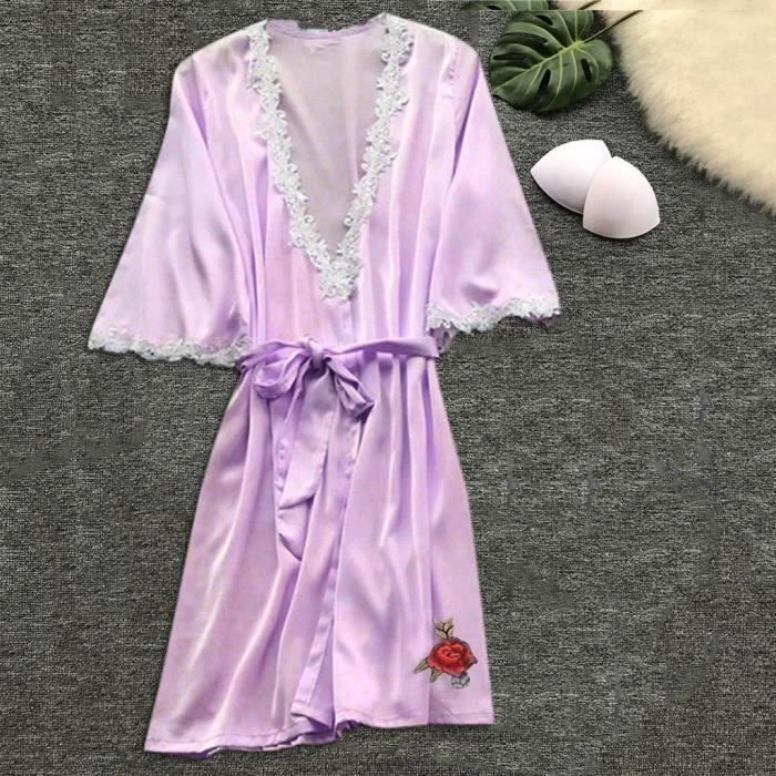 Pyjama en satin de soie pour femmes - FUNMOON - Robe de nuit sexy ...