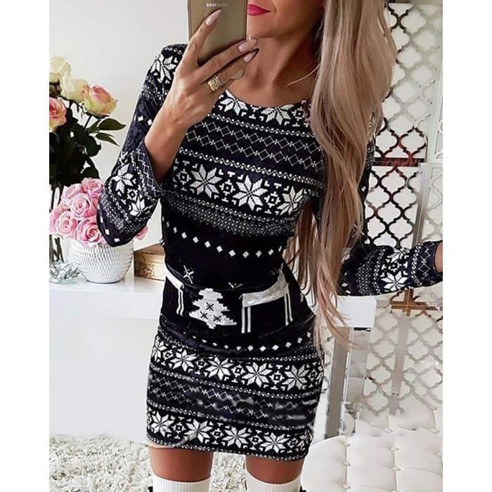 Robe,2020 automne femmes mode noël orignal flocon de neige imprimer ...
