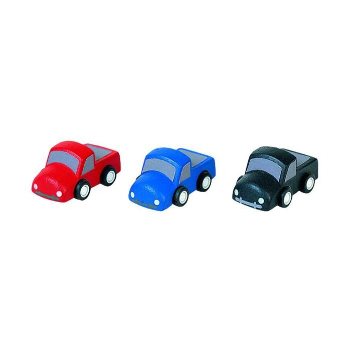 Mini Camions en bois PLAN TOYS - Rouge/Noir/Bleu - 14 x 4,5 x 6,5 cm ...